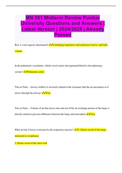Mn 551 Midterm Review Purdue University Questions And Answers Latest Version 20242025