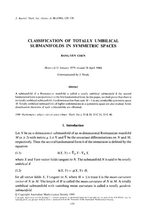 Pdf Classification Of Totally Umbilical Submanifolds In Symmetric Space