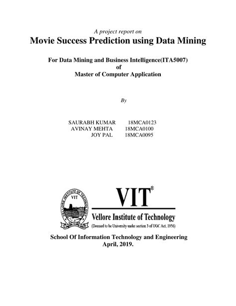 pdf movie success prediction using data mining for data mining and business intelligence