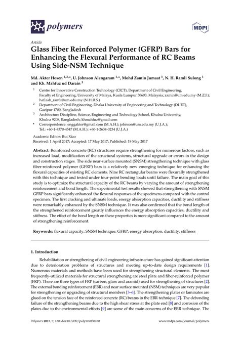Pdf Glass Fiber Reinforced Polymer Gfrp Bars For Enhancing The Flexural Performance Of Rc