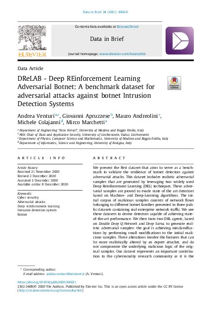 pdf drelab deep reinforcement learning adversarial botnet a benchmark dataset for