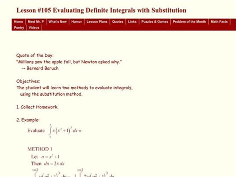Evaluating Definite Integrals With Substitution Lesson Plan For 11th