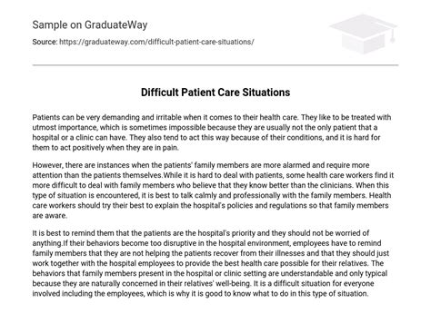 Difficult Patient Care Situations Essay Example GraduateWay