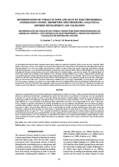 Pdf Determination Of Cobalt In Wine And Must By Electrothermal Atomization Atomic Absorption