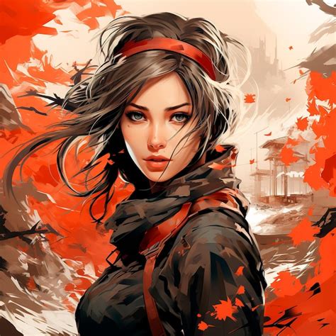 Premium Ai Image Anime Girl Young Ninja Girl On Japan Monument Background