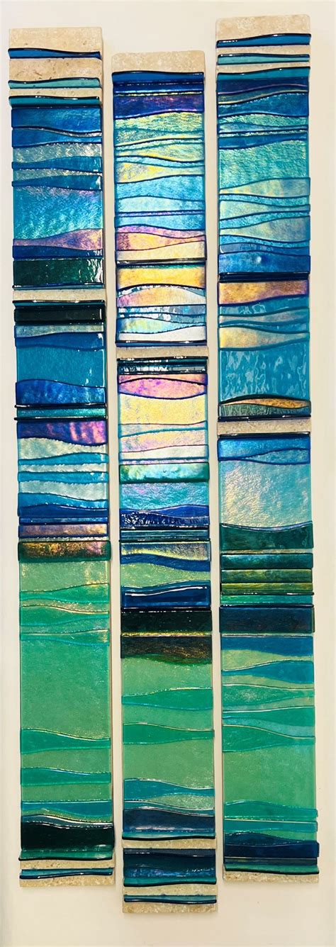 Mosaic Ocean Tones Colorful Ocean Mosaic Decor Fused Glass Tiles