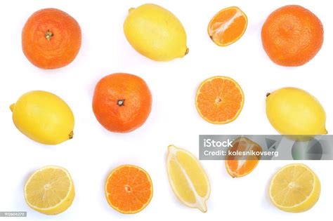 레몬과 귤 흰색 배경에 고립 평면 위치 최고 볼 수 있습니다 과일 구성 감귤에 대한 스톡 사진 및 기타 이미지 감귤 감귤류 과일 개념 Istock