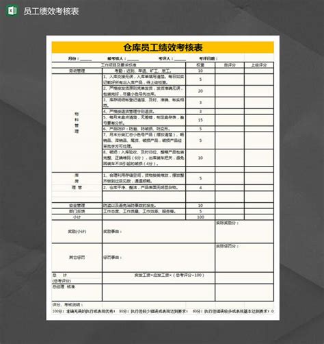 仓库员工绩效考核表excel表格制作模板梦想ppt推荐 梦想ppt