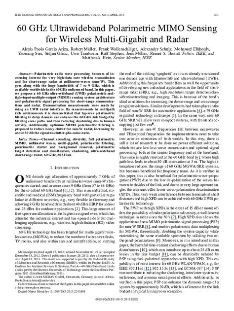 Pdf 60 Ghz Ultrawideband Polarimetric Mimo Sensing For Wireless Multi Gigabit And Radar