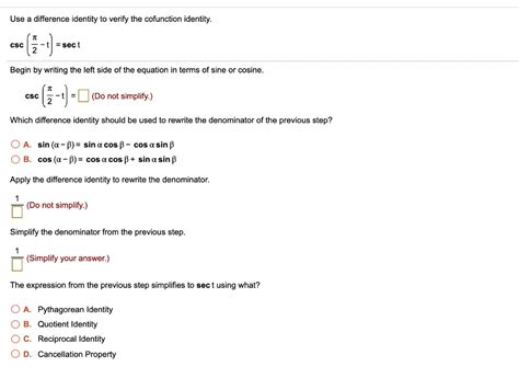 Use A Difference Identity To Verify The Cofunction Identity Cscπ2