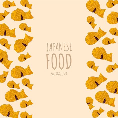 만화 붕어빵 일본 음식 프레임 테두리 배경 프리미엄 벡터