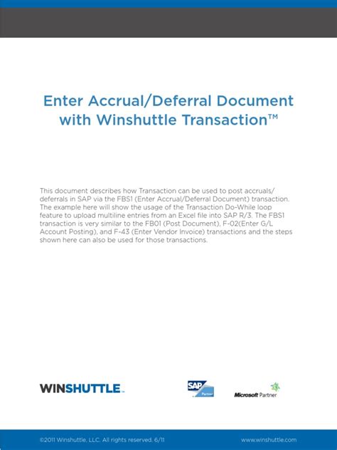 Enter Accrualdeferral Document With Winshuttle Transaction™ Pdf Microsoft Excel Spreadsheet