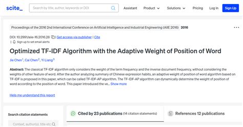 Optimized Tf Idf Algorithm With The Adaptive Weight Of Position Of Word