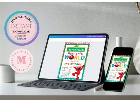 Elmo Editable Birthday Invitation Canva Editable Printable Instant