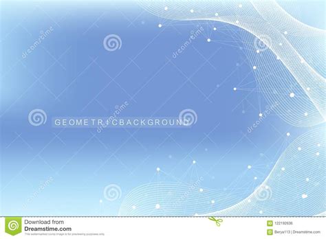 Geometric Abstract Background With Connected Lines And Dots Wave Flow Molecule And