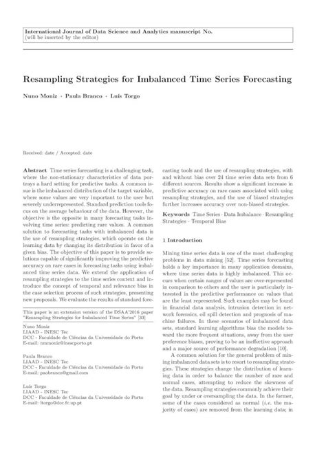 Pdf Resampling Strategies For Imbalanced Time Series Forecasting · Resampling Strategies For