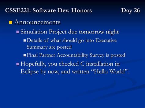 Ppt Csse221 Software Dev Honors Day 26 Powerpoint Presentation