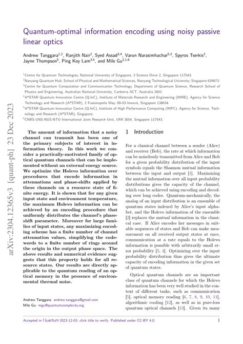 pdf quantum optimal information encoding using noisy passive linear