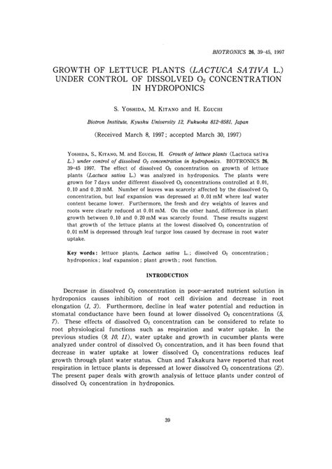 Pdf Growth Of Lettuce Plants Lactuca Sativa L Under Control Of Dissolved O2 Concentration