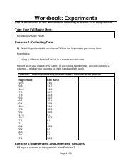 BIOL 101 LAB 4 Experiments Pdf Workbook Experiments Add As Much Space To This Workbook As