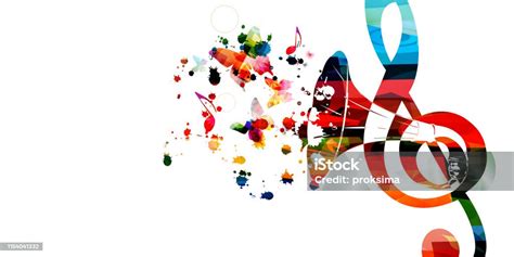 축음기 혼이 있는 다채로운 G음자리표 색상 묘사에 대한 스톡 벡터 아트 및 기타 이미지 색상 묘사 재즈 Classical