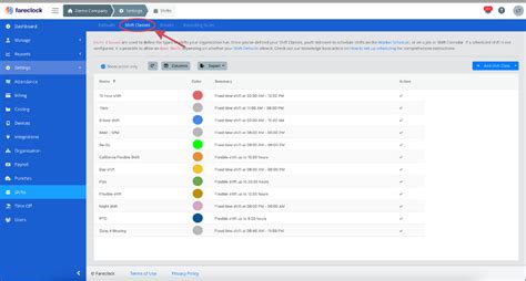 Shift Settings Fareclock Support