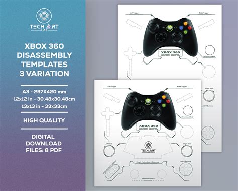 Xbox 360 Controller Teardown Template A3 12x12in 13x13in Controller Framed Template