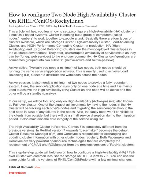 How To Configure Two Node High Availability Cluster On Rhel Pdf Computer Cluster Domain