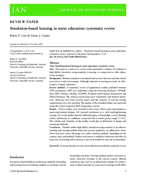 Pdf Simulation Based Learning In Nurse Education Systematic Review