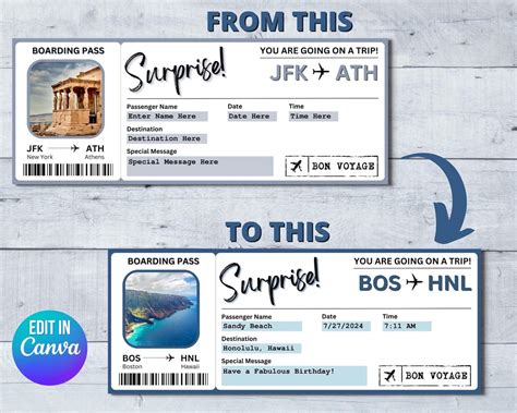 Surprise Trip Reveal Boarding Pass Template Instant Download Etsy