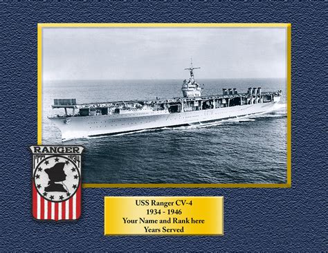 Uss Ranger Cv 4 Custom Personalized 85 X 11 Print Of Us Navy Ships