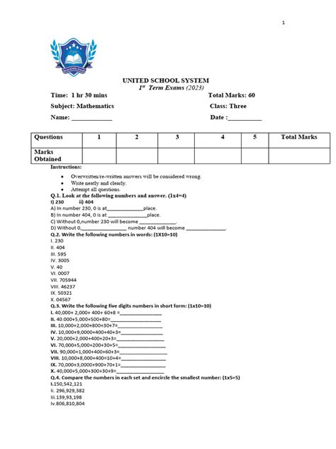 Maths Class Three Pdf Numbers Mathematics