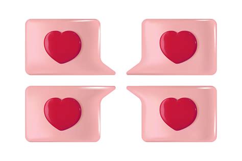 사랑 메시지 채팅 알림 아이콘 벡터 버튼 Ui 요소와 같은 소셜 미디어 댓글 게시물로 빨간 심장이 있는 3d 말풍선 3차원