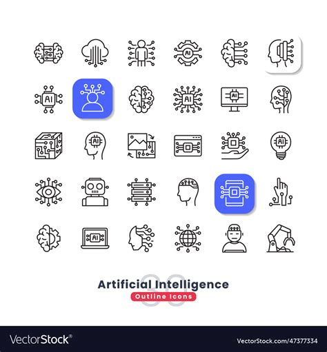 Artificial Intelligence Outline Icons Royalty Free Vector