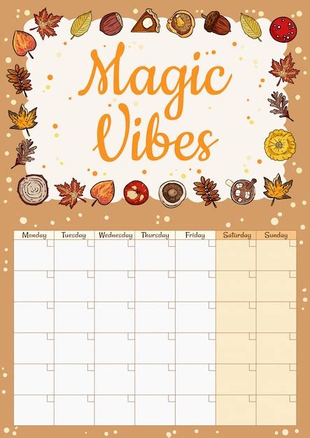Premium Vector Magic Vibes Cute Cozy Hygge Month Calendar Planner