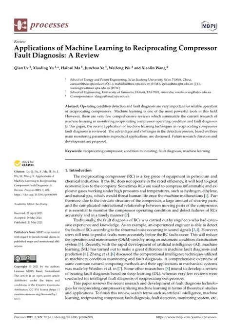Applications Of Machine Learning To Reciprocating Compressor Fault Diagnosis A Review Docslib
