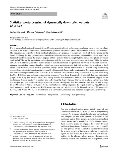 Pdf Statistical Postprocessing Of Dynamically Downscaled Outputs Of