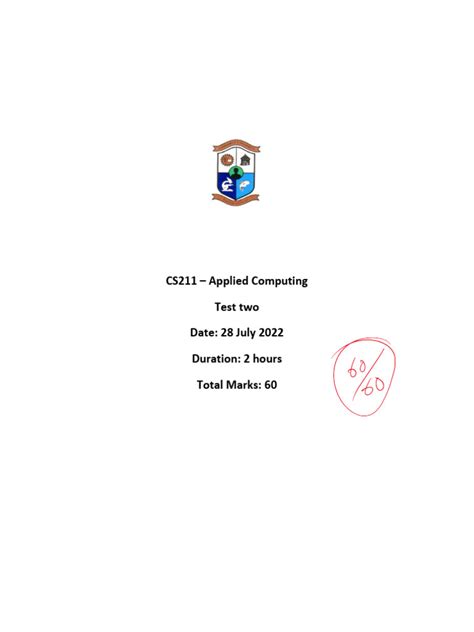 Cs211 Test Two 20072022solutionmarked Pdf