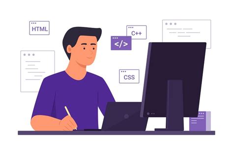 Premium Vector Programmer Man Process Coding With Laptop Computer For