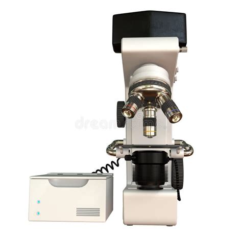 Electronic Microscope And Cpu Block With Fictional Design Isolated On White Color Realistic