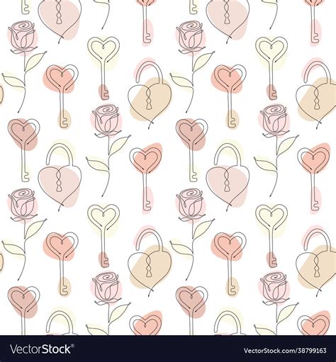 Pattern With Single Line Drawing Romantic Symbols Vector Image
