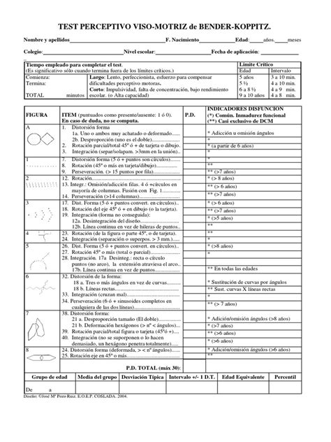 Hoja De Respuestas Test De Bender Pdf Aprendizaje Salud Mental