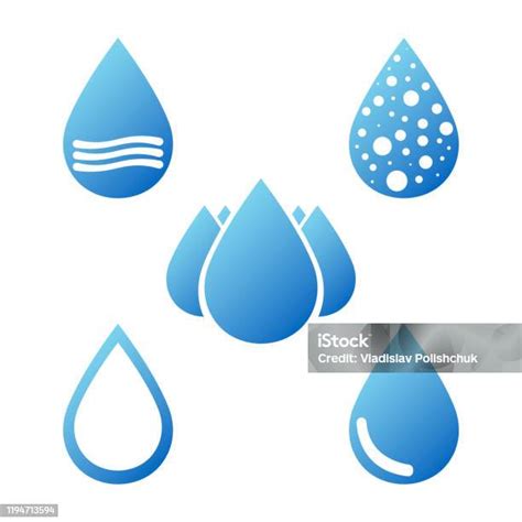 물 방울 파란색 그라데이션 아이콘 세트 흰색 배경에 절연 된 간단한 평면 벡터 그림 Eps10 0명에 대한 스톡 벡터 아트 및