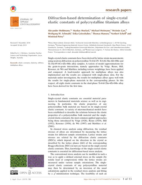 Pdf Diffraction Based Determination Of Single Crystal Elastic Constants Of Polycrystalline