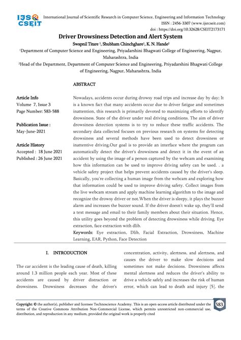 pdf driver drowsiness detection and alert system