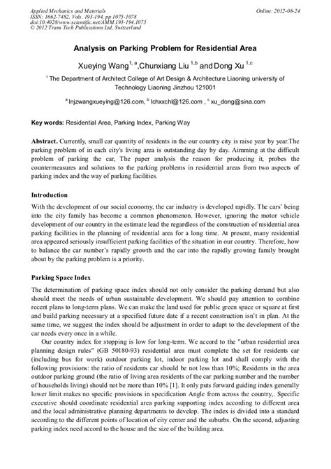 Analysis On Parking Problem For Residential Area Scientificnet