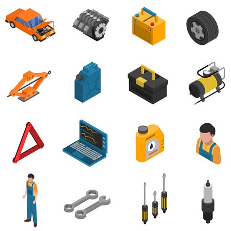 Car Service Isometric Isolated Icon Set 477403 Vector Art At Vecteezy