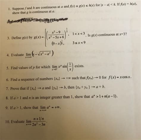 Solved 1 Suppose Fand H Are Continuous At A And X S Gx S