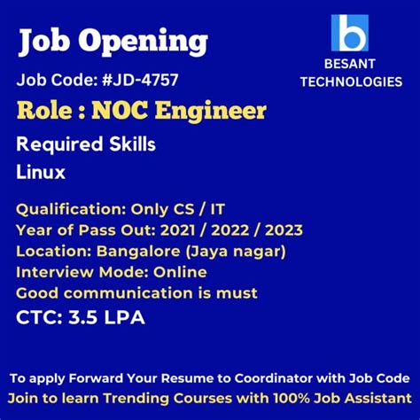 Besant Technologies On Linkedin Linux Nocengineer Openings