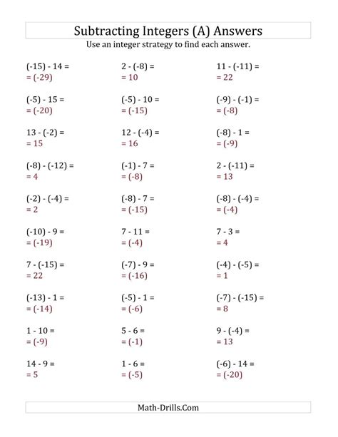 Adding And Subtracting Integers Worksheet With Answers Subtraction Worksheets